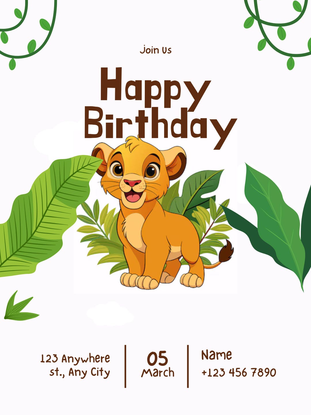 Simba (lion King) Card - Editable Birthday Invitation Template ...