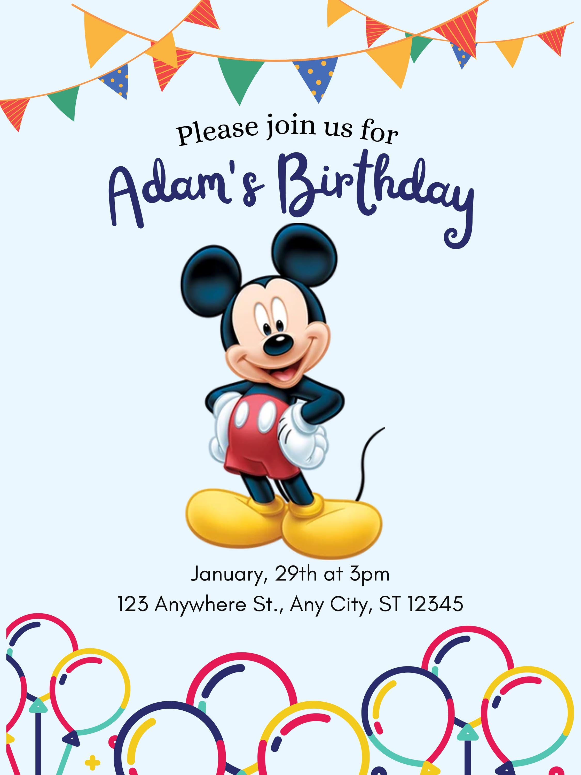 Mickey Mouse Birthday Invitation - Editable Party Template (digital) - Etsy