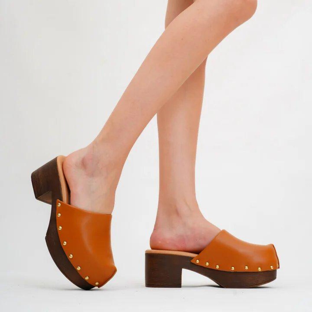 Brown Leather Clogs, Strappy Clog Sandals, Gift for Her, Made From ...