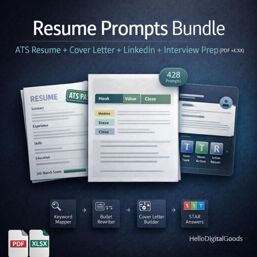 Resume & CV Prompts Bundle, Cover Letter + Linkedin + Interview Prep ...