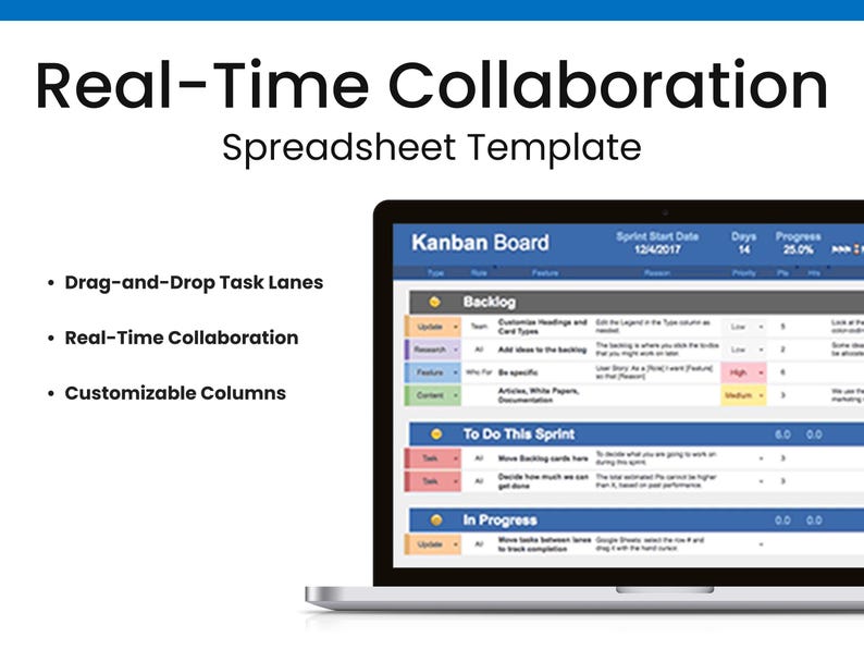 Agile Kanban Board Template for Excel and Google Sheets | Scrum Task ...