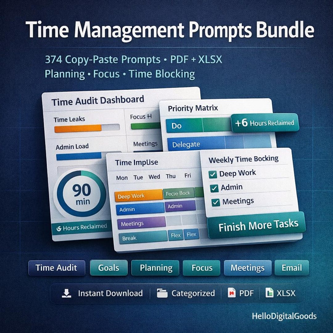 Time Management Prompts Bundle | Productivity & Focus | Time Blocking ...