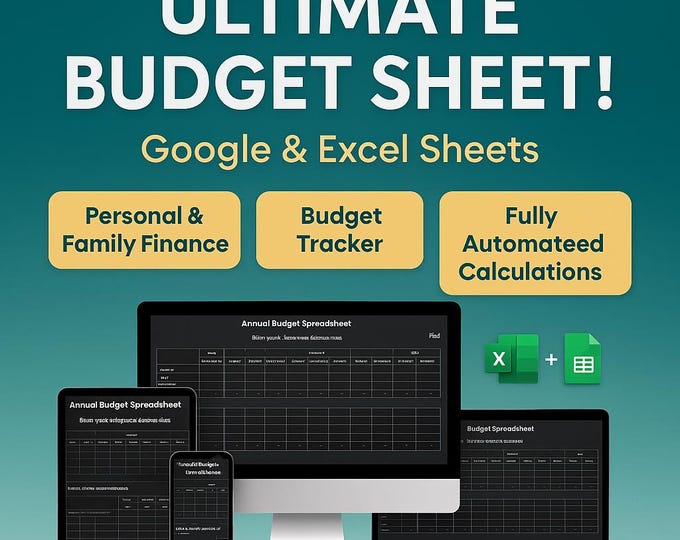 Annual Budget Spreadsheet: Google Sheets & Excel With Dark Mode ...