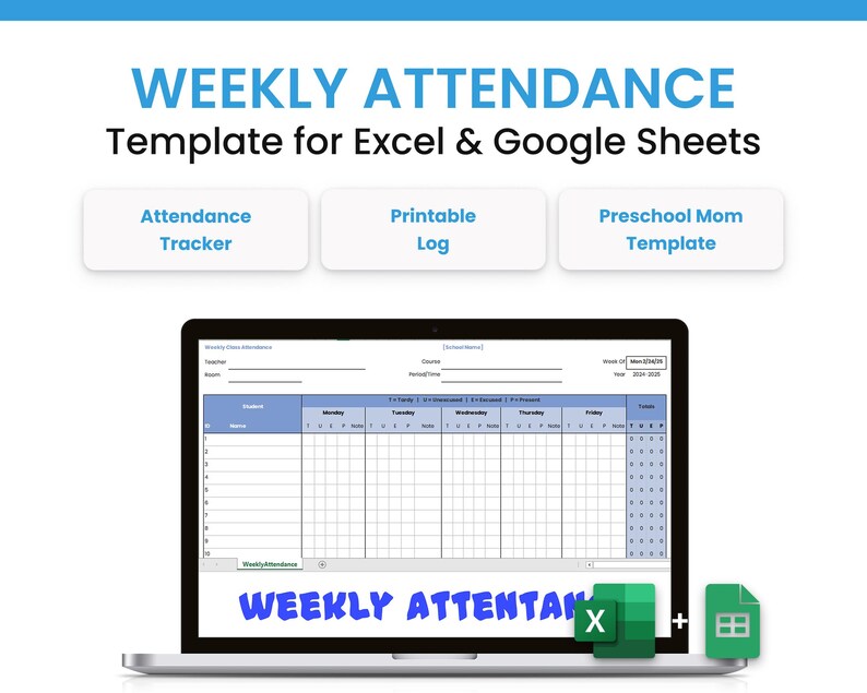 Attendance Tracker Sheet | Printable Log, Teacher Planner, Preschool ...