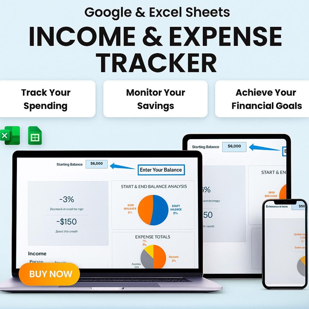 Income and Expense Tracker: Monthly Budget Planner (google & Excel) - Etsy