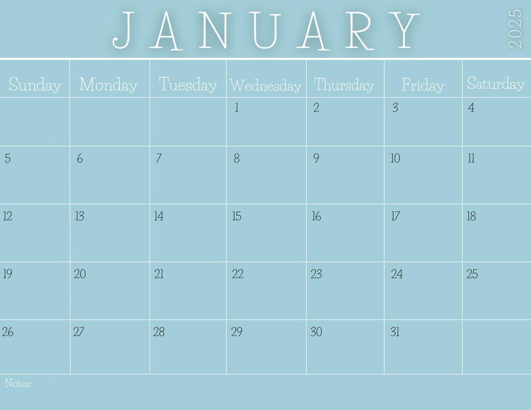 2025 Light Blue Calendar Template 8.5 in X 11 In - Etsy