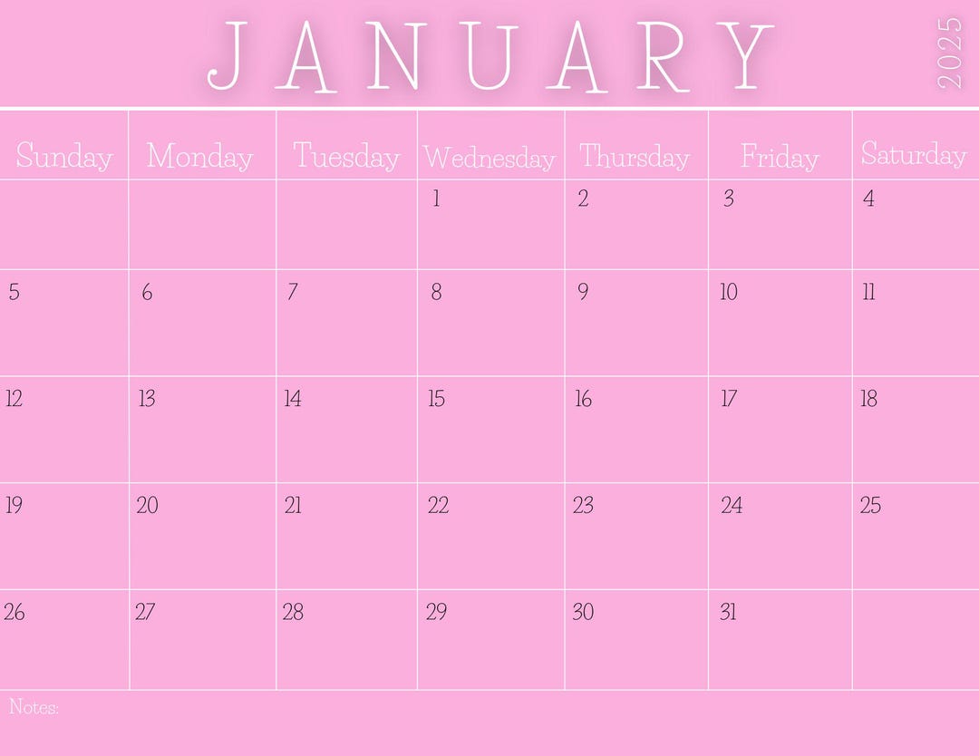 2025 Pink Calendar Template 8.5 in X 11 In - Etsy