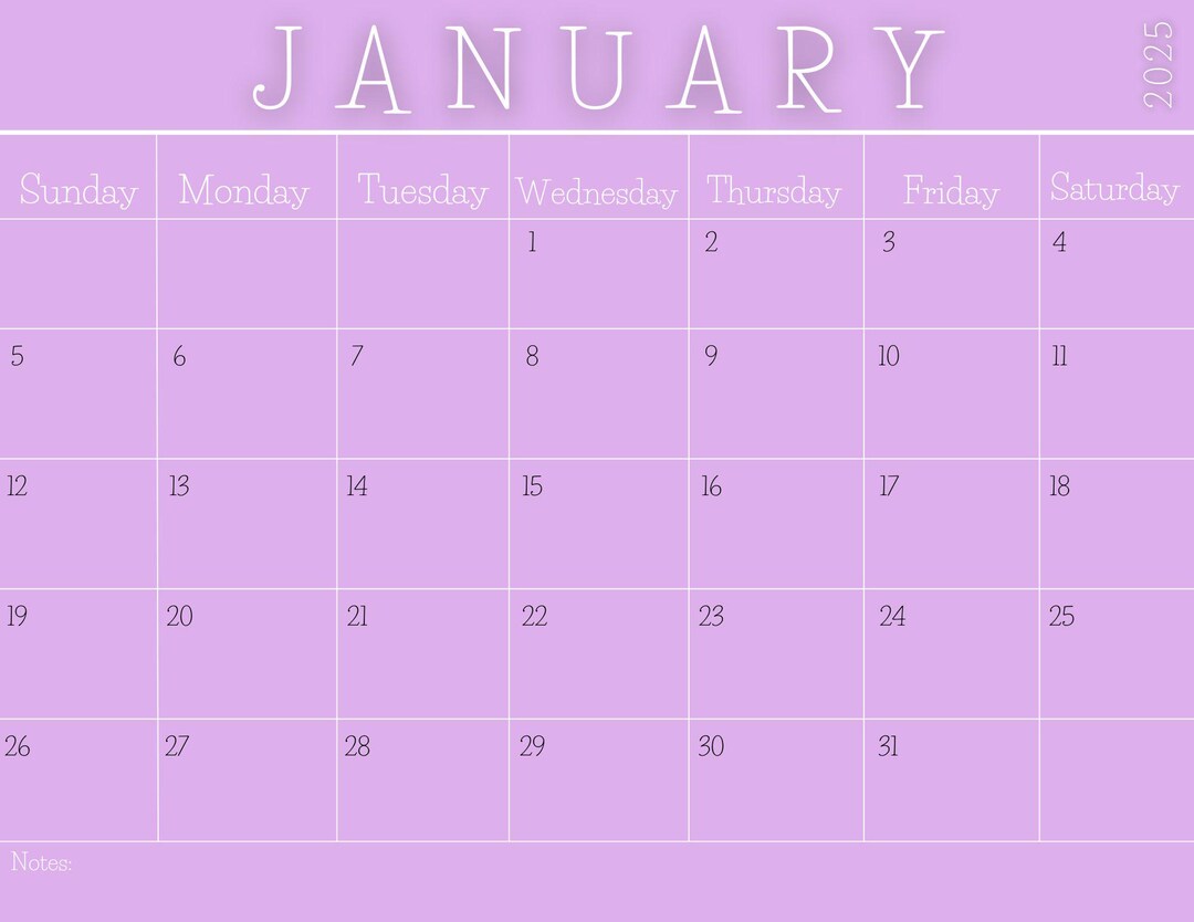 2025 Light Purple Calendar Template 8.5 in X 11 In - Etsy