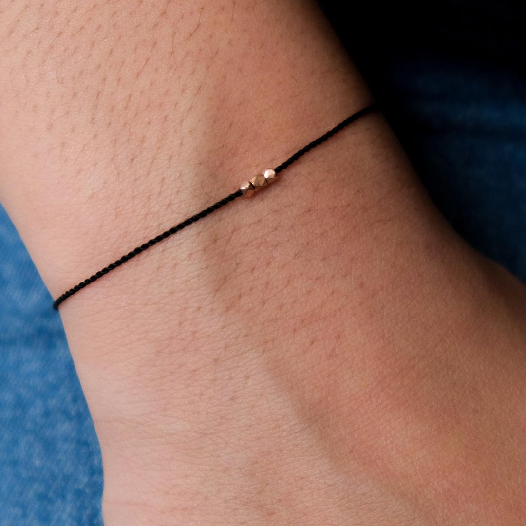 14k Bead Bracelet, Gold Nugget, Red String Bracelet, Gold Silk Bracelet ...