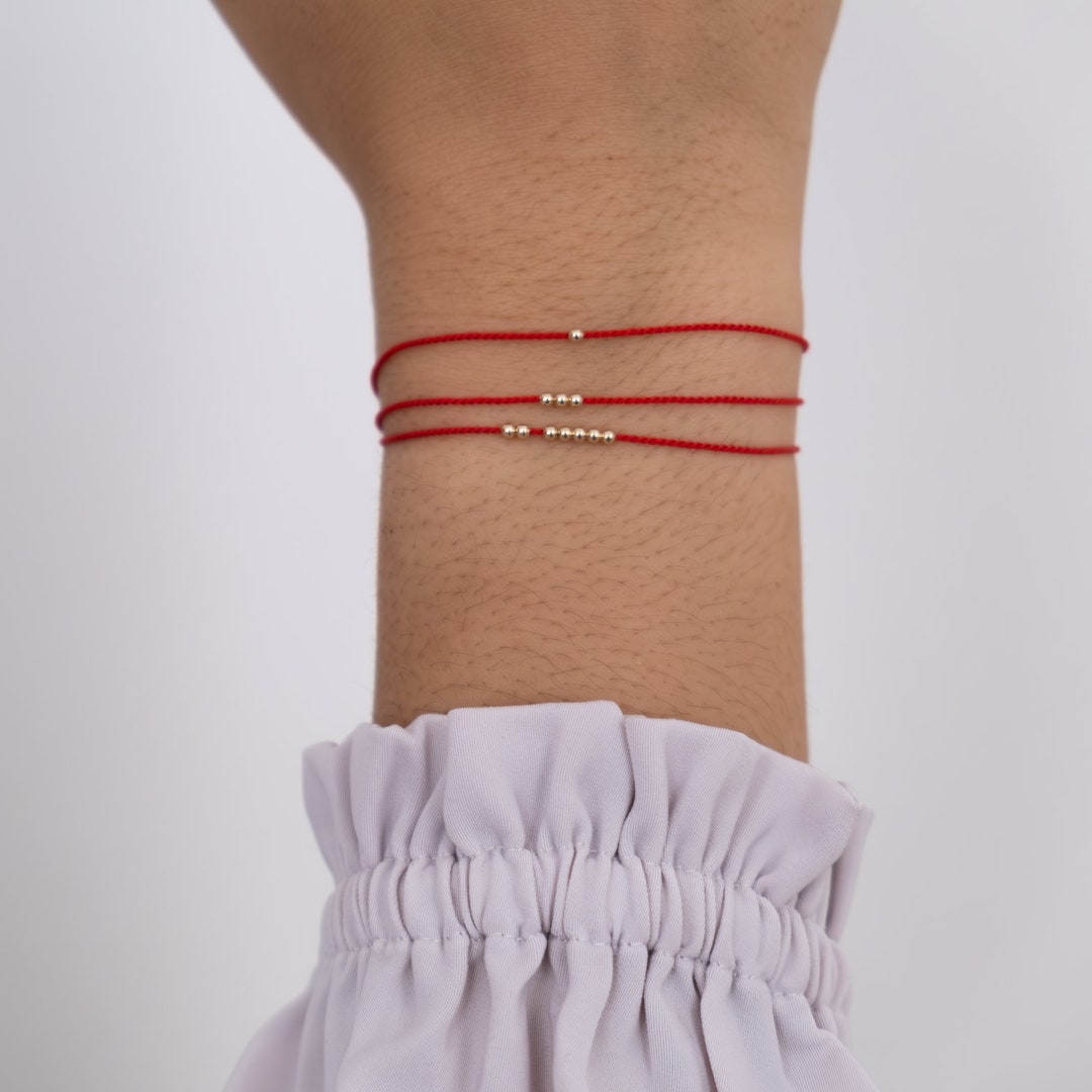 14k Gold Bead Red Silk Cord Bracelet, Minimalist Jewelry - Etsy Canada