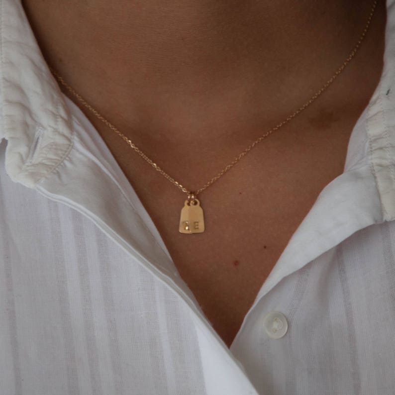 Tiny Initial Necklace in 14k Solid Gold Personalized Tag - Etsy