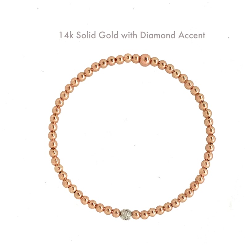 Solid Gold Beaded Bracelet 14K Gold Ball Bracelets Stacking - Etsy