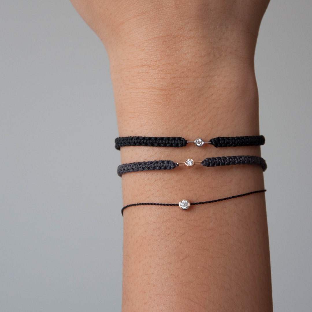 Diamond Bracelet on Cord, Diamond Solitaire Bracelet, Silk Cord ...