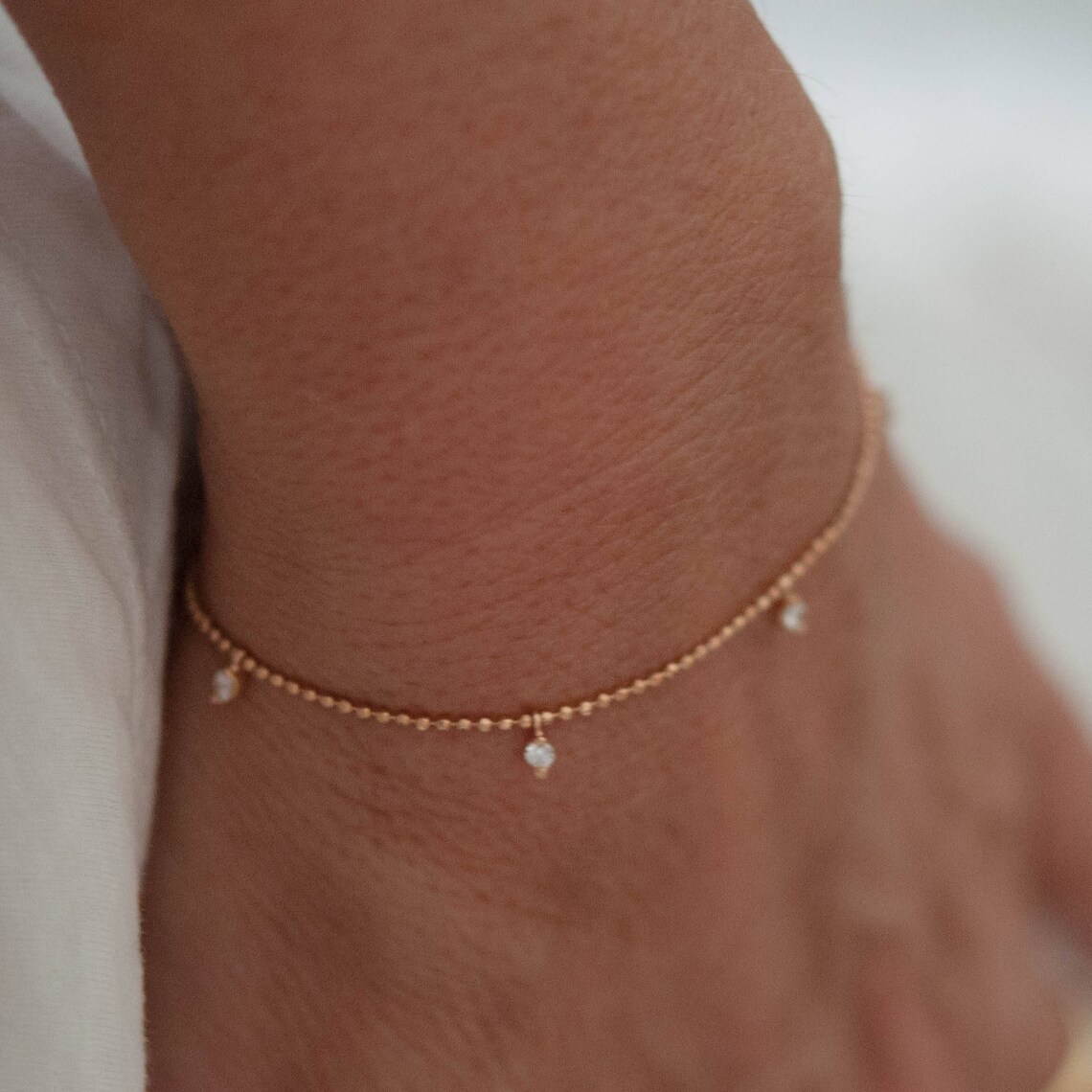 Delicate Diamond Bracelet With Gold Chain 18k Solid Gold - Etsy