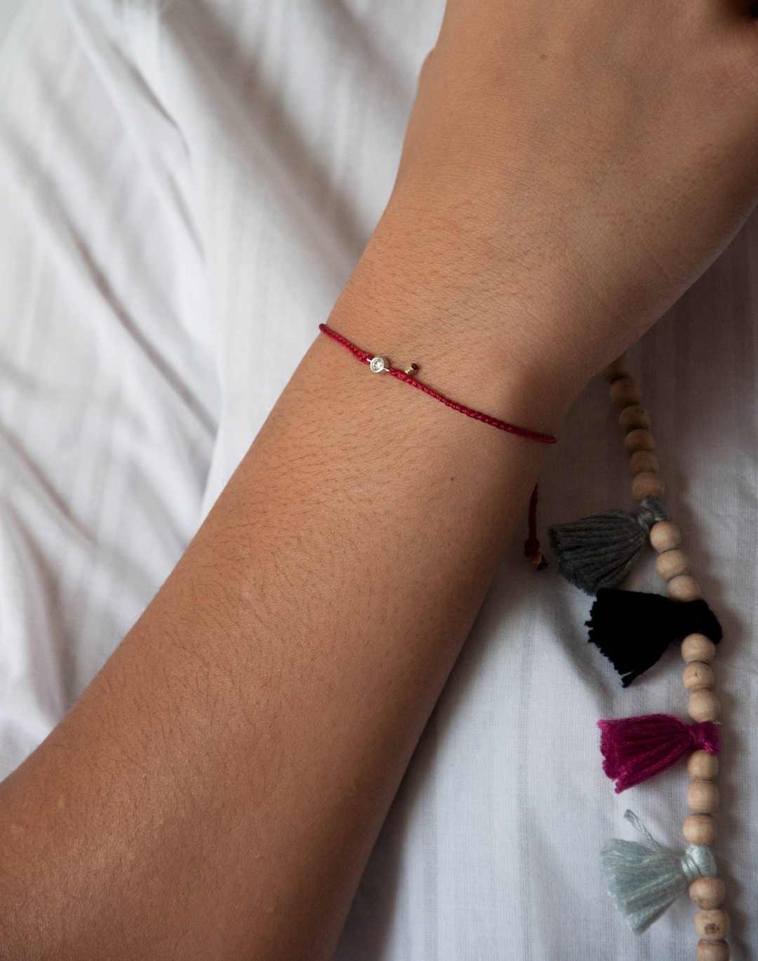 0.06 Ctw. Diamond Red String Bracelet Braided Bracelet in 14k Solid ...