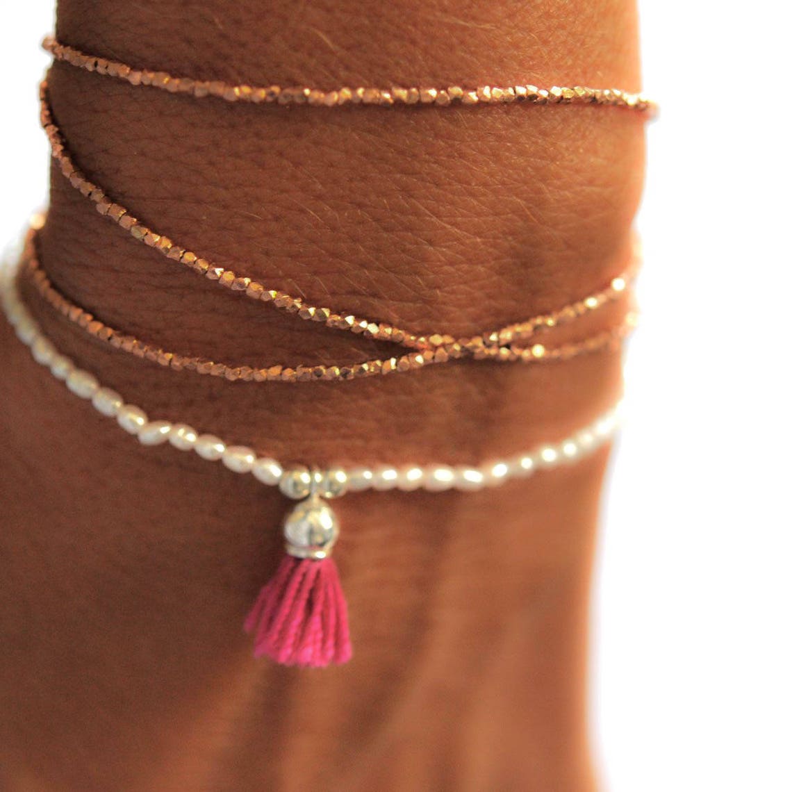 Rose Gold Beaded Bracelet Beaded Wrap Bracelet Tiny Bead - Etsy