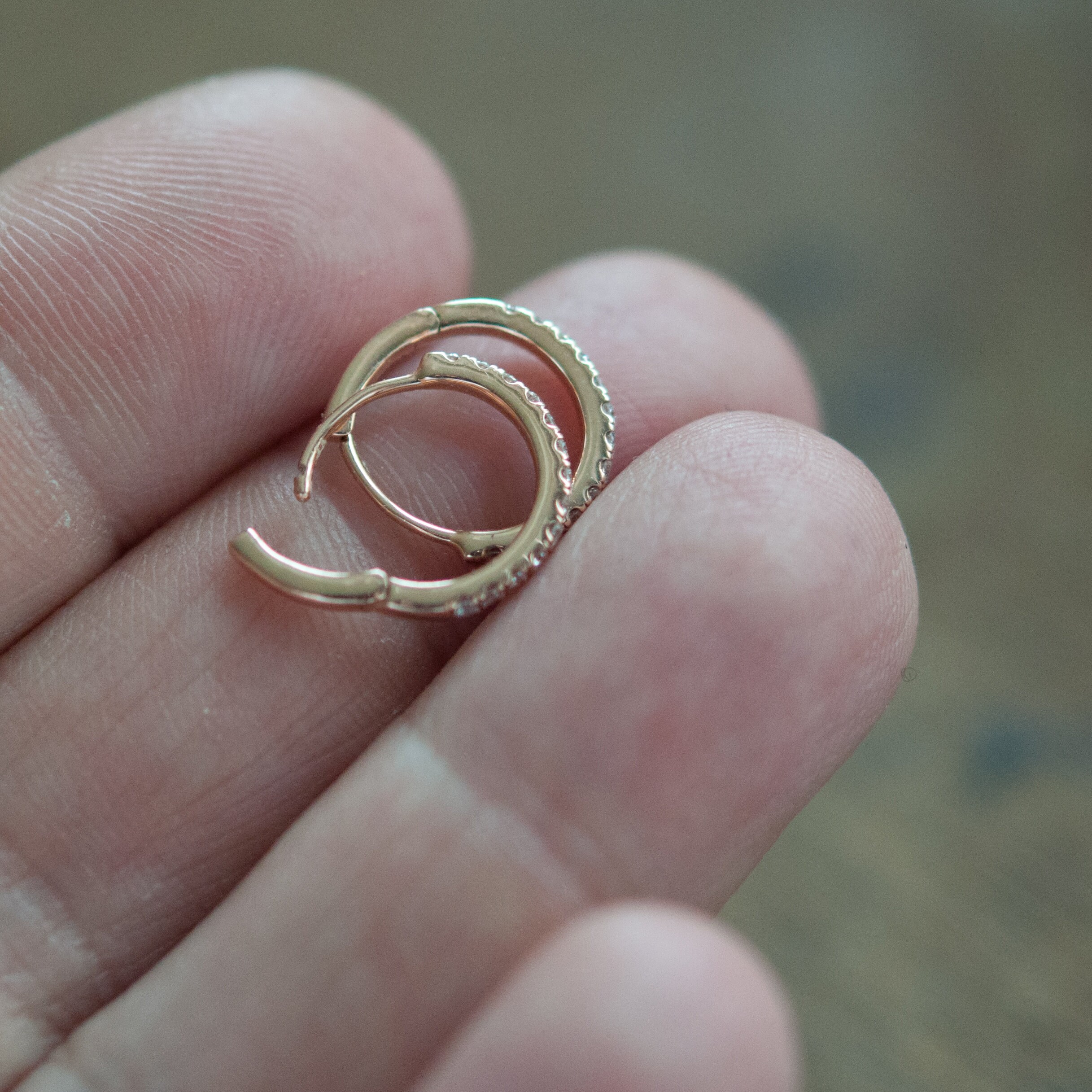 Diamond Hoop Earrings / Diamond Huggies / 14k Solid Gold | Etsy