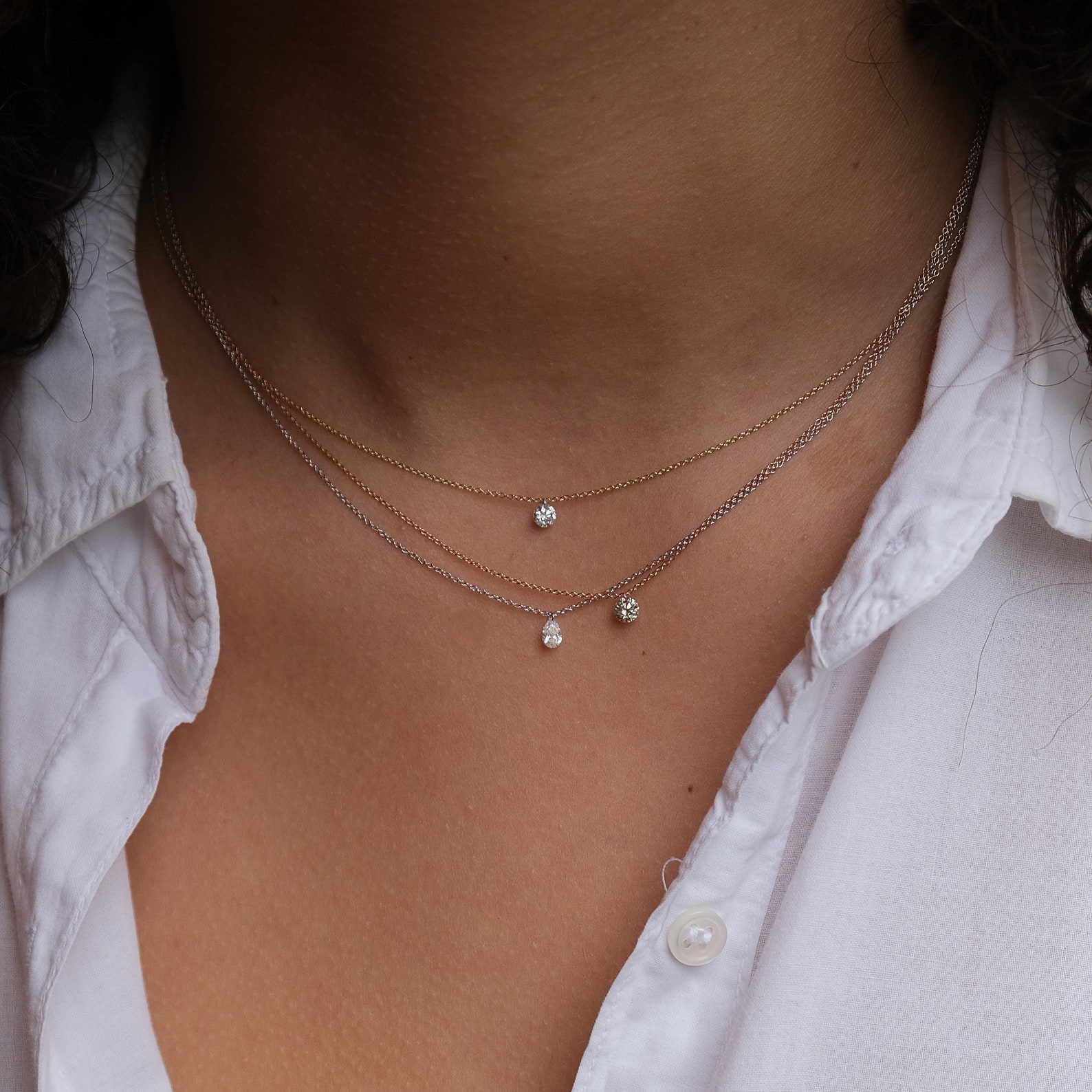 Dainty Diamond Necklace Floating Diamond Necklace 18k - Etsy