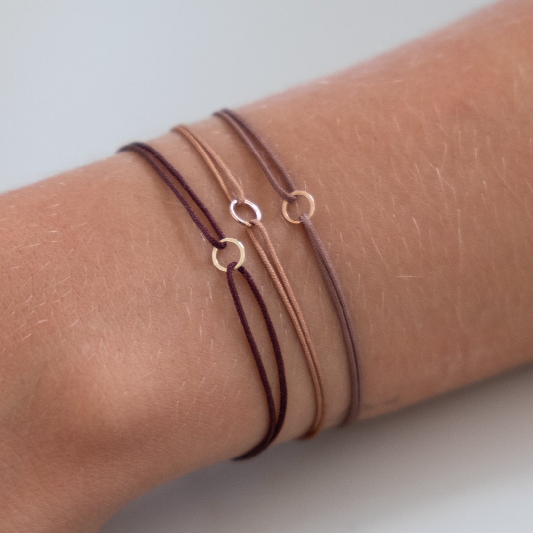 14k Gold Karma Bracelet: Circle Charm, Waterproof Nylon Cord ...