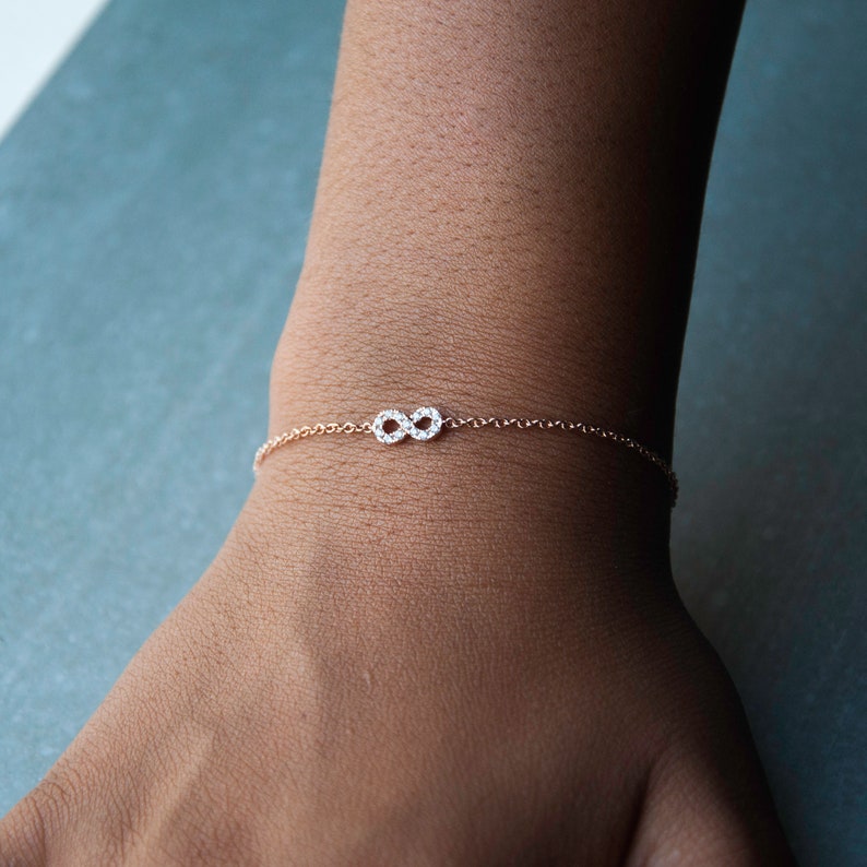 Gold Infinity Bracelet in 14k Gold and White Diamonds - Etsy