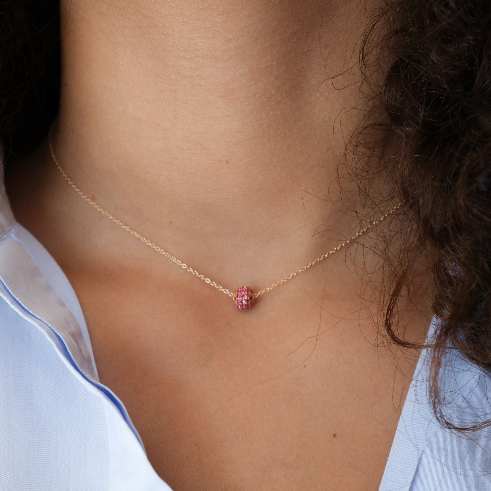 Ruby Ball Neckace in 14k Solid Gold Ruby Bead Necklace - Etsy