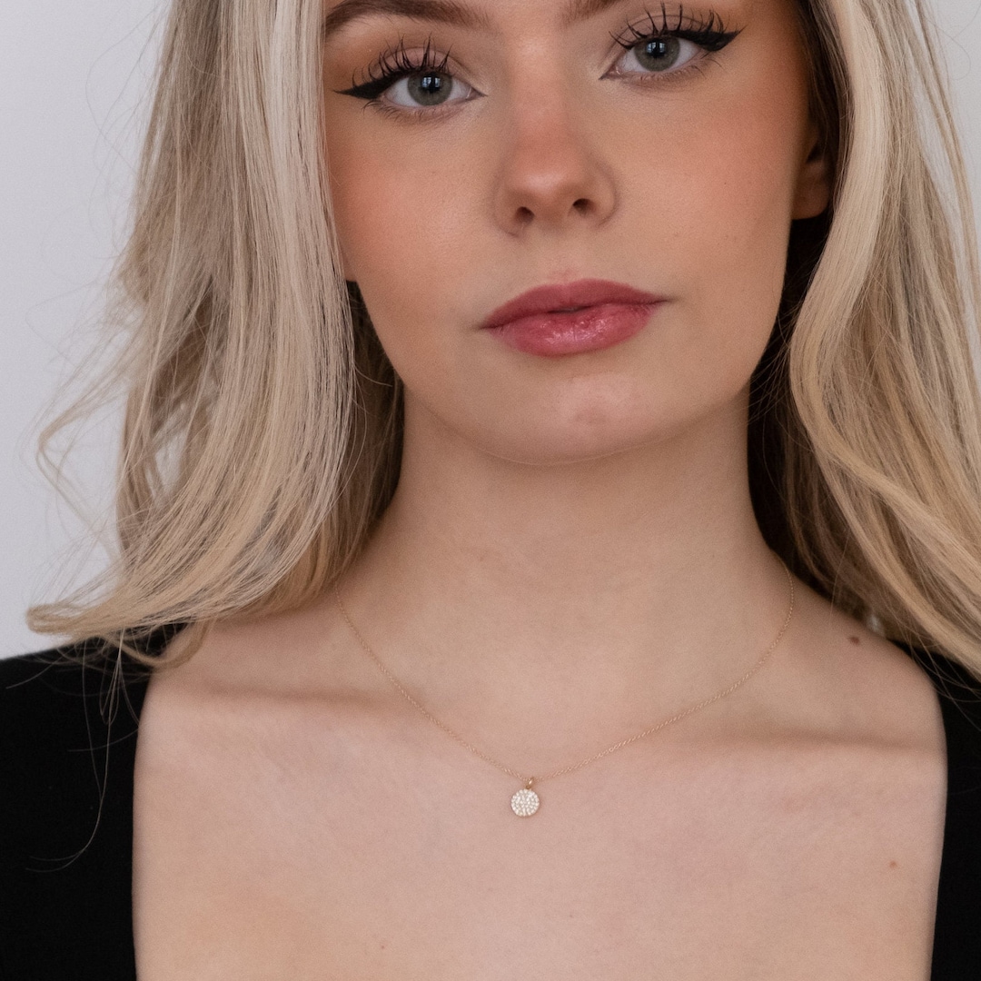 14k Solid Gold Diamond Pave Disc Necklace, 0.23 CTW - Etsy