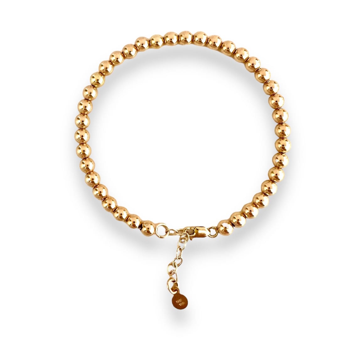 14k Solid Gold Beaded Bracelet With Extension Chain - Etsy
