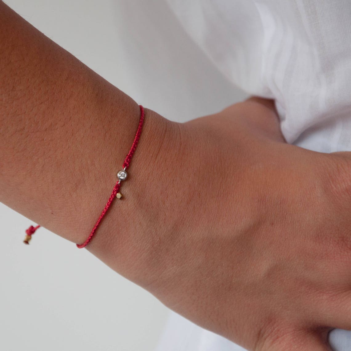 0.06 Ctw. Diamond Red String Bracelet Braided Bracelet in 14k Solid ...