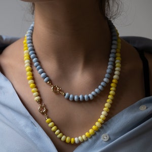 Blue Opal Gemstone Necklace, Candy Necklace, Hand Knotted Silk Cord ...