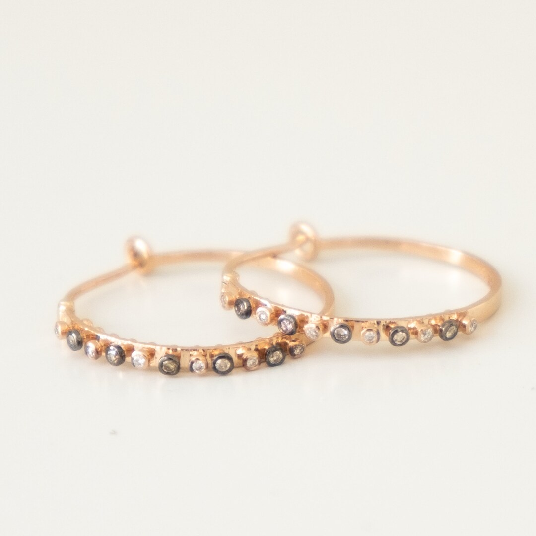 14k Gold Diamond Hoop Earrings: Black & White Diamond Studded Hoops - Etsy