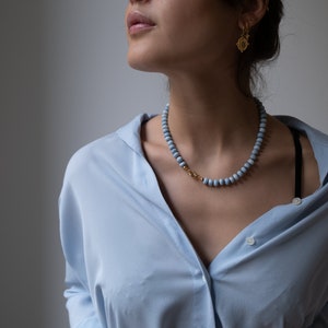 Blue Opal Gemstone Necklace, Candy Necklace, Hand Knotted Silk Cord ...
