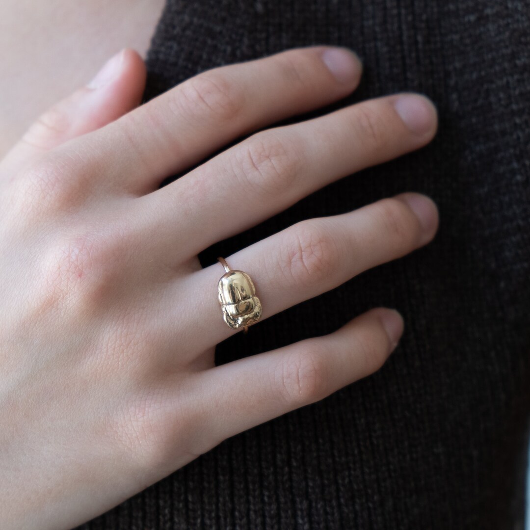 14k Solid Gold Scarab Ring, Scarab Beetle Ring, Egyptian Gold Ring ...