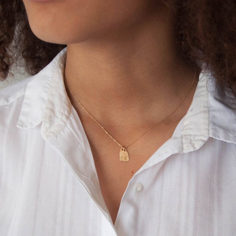 Tiny Initial Necklace in 14k Solid Gold Personalized Tag - Etsy