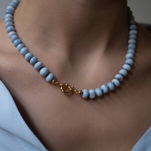 Blue Opal Gemstone Necklace, Candy Necklace, Hand Knotted Silk Cord ...