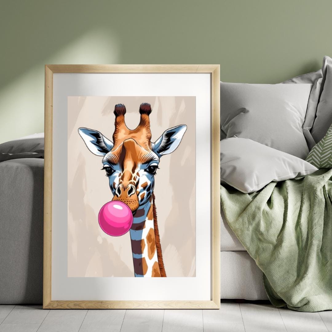 Funny Giraffe Blowing Bubble Wall Art | PNG Digital Download A2 60x90cm ...