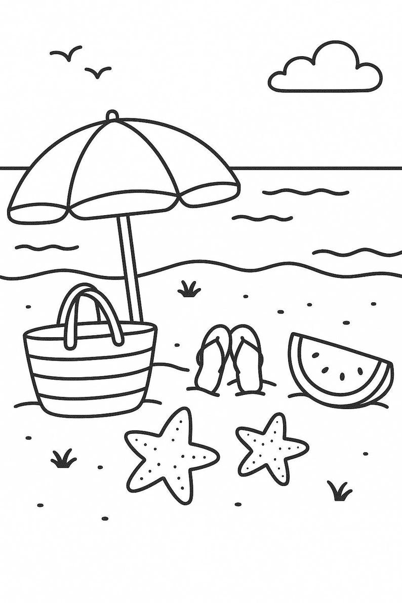 Summer Coloring Book for Kids – 10 Printable PDF Pages + Cover – Sea ...