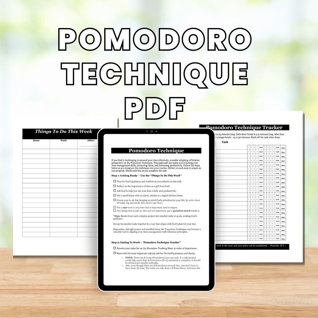 Pomodoro Technique Printable Christian Productivity Tracker PDF for ...