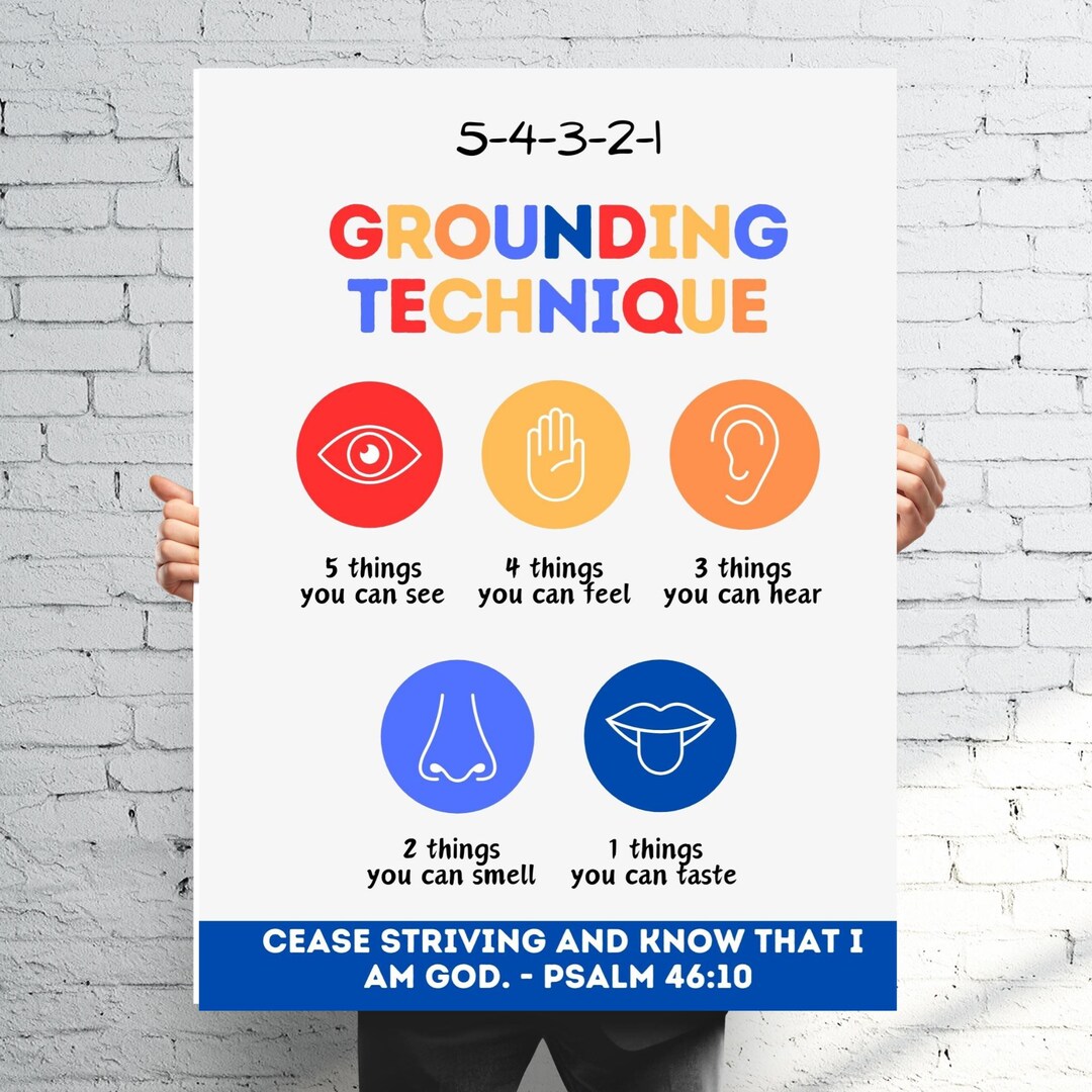 5 4 3 2 1 Grounding Exercise Christian Mindfulness Poster Anxiety ...