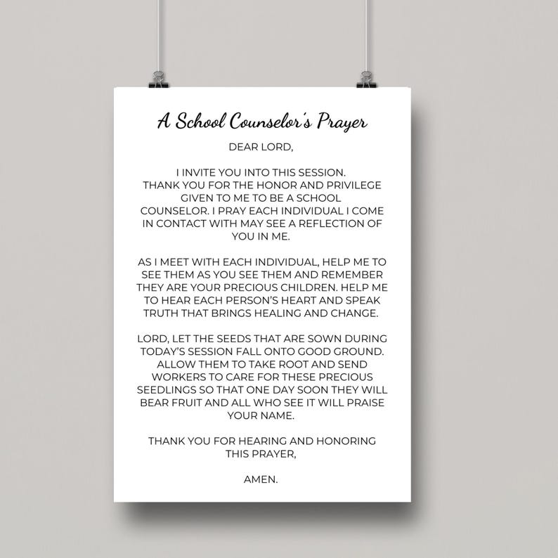 School Counselor Prayer Printable Christian Wall Art Therapy Office ...