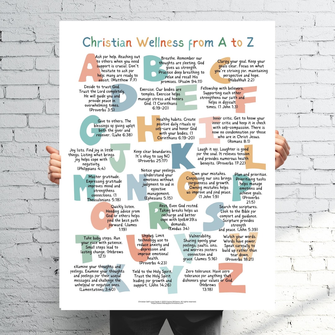 Christian Wellness A to Z Poster Faith Based Self Care Scripture Wall ...