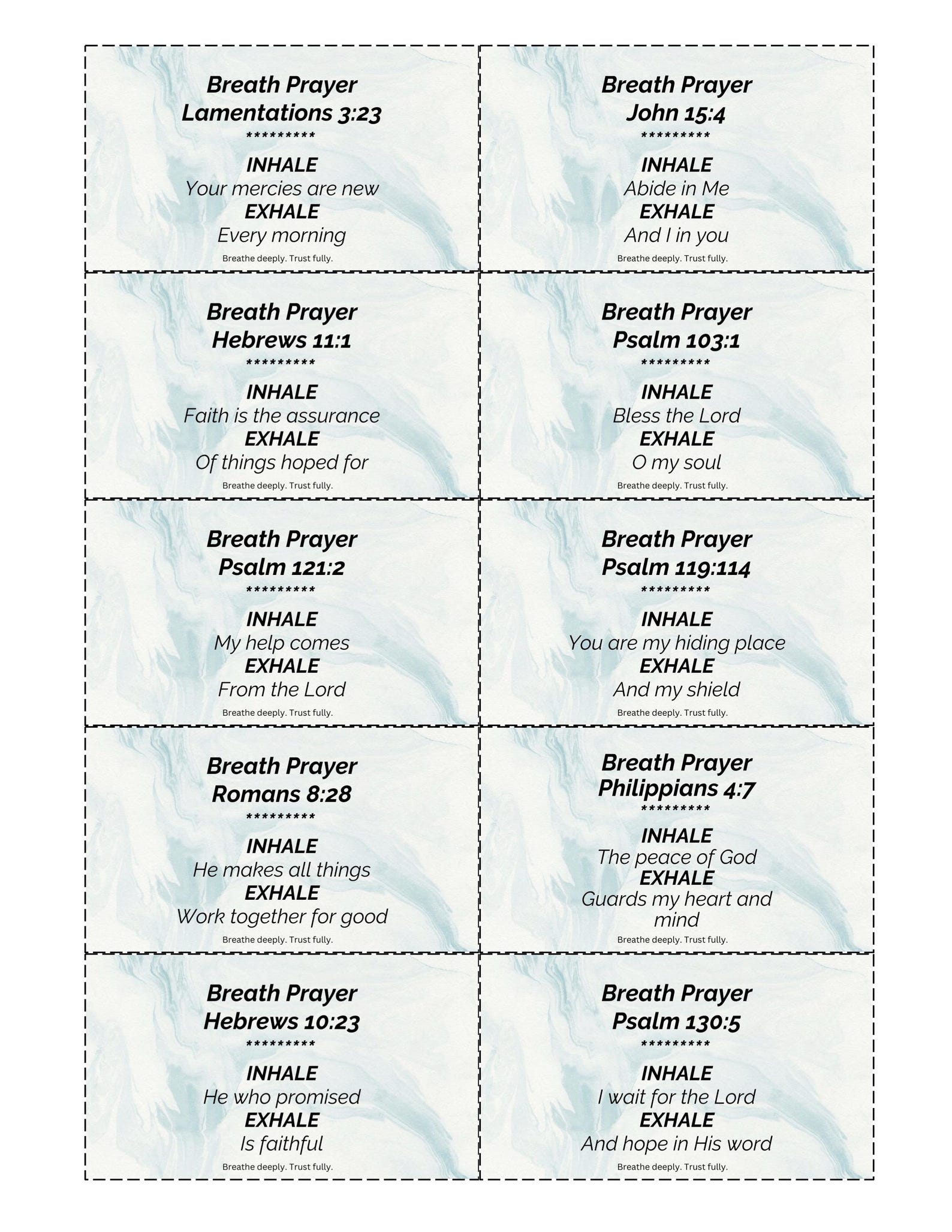 30 Breath Prayer Cards Christian Meditation Printable Scripture-based ...