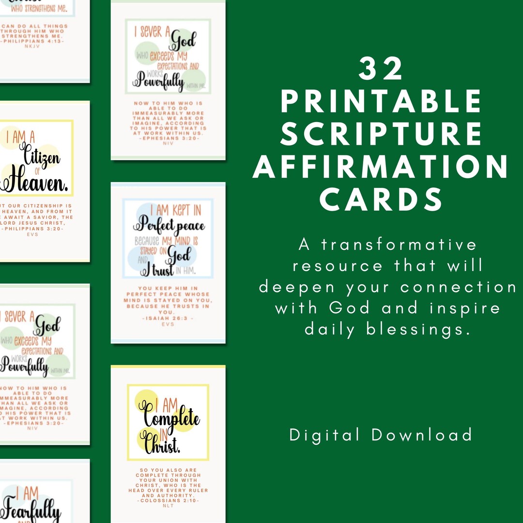32 Printable Biblical Affirmation Cards for Faith Encouragement ...