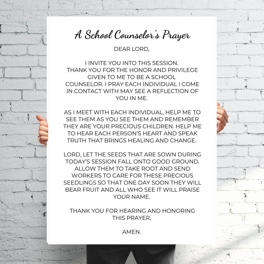 School Counselor Prayer Printable Christian Wall Art Therapy Office ...