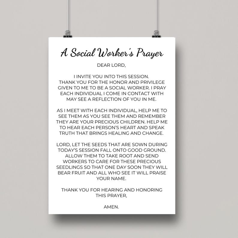Social Worker Prayer Printable Christian Office Decor for Therapists ...