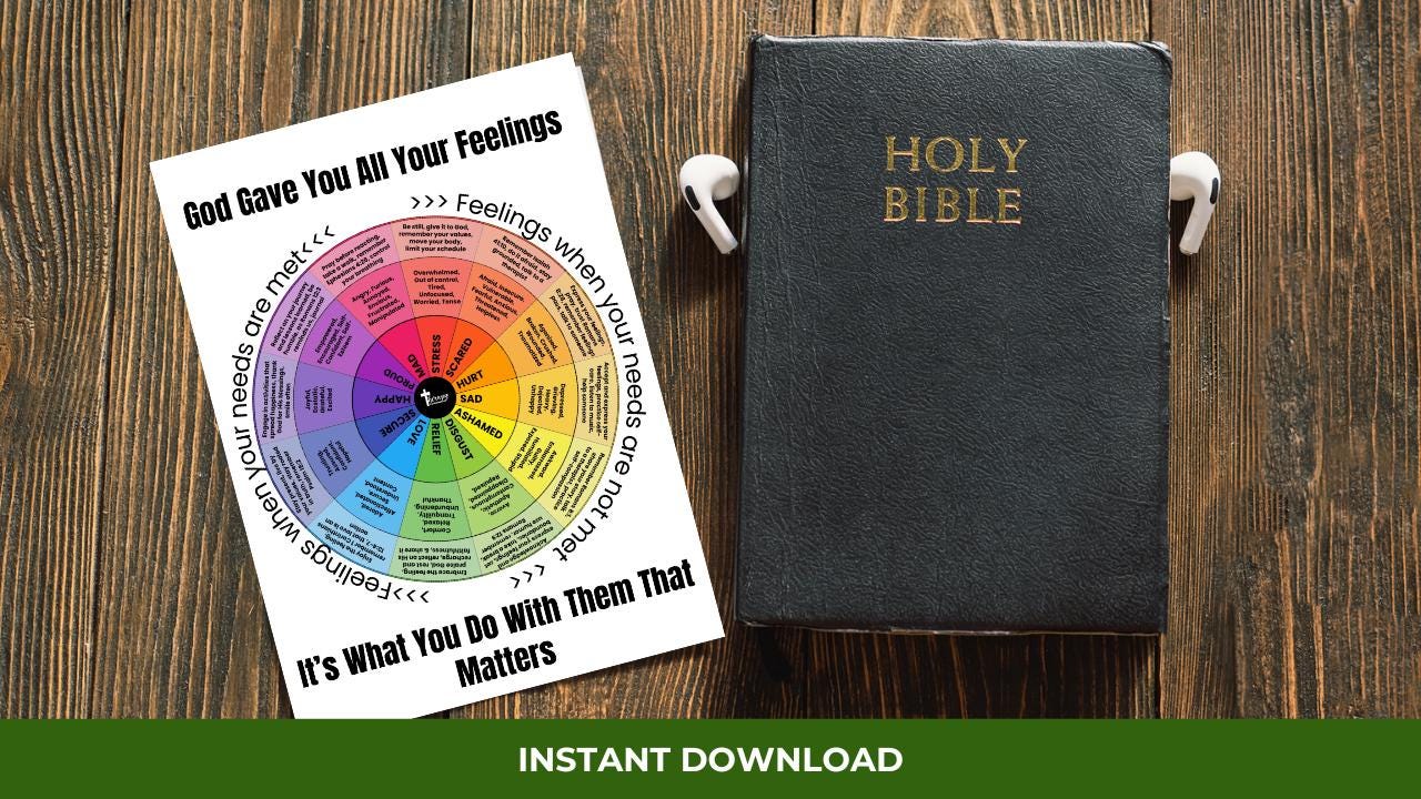Christian Feelings Wheel Poster Bible Based Emotion Chart Faith Therapy ...