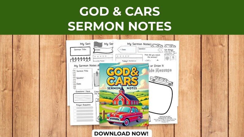God and Cars Sermon Notebook for Kids 52-week Christian Journal Fun ...