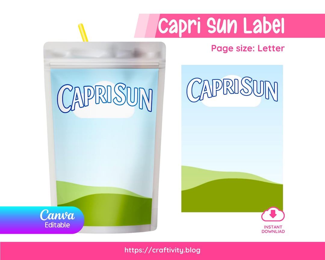 Blank Capri Sun Label Template Editable Canva | Juice Pouch Outline SVG ...