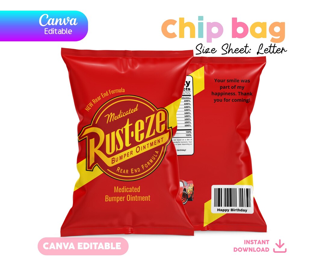 Editable Chip Bag | Canva Template | Party Favor Printable | Rusteze ...