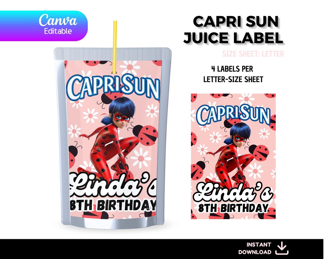 Capri Sun Label | Canva Editable | Juice Pouch Label | Lady Bug - Etsy