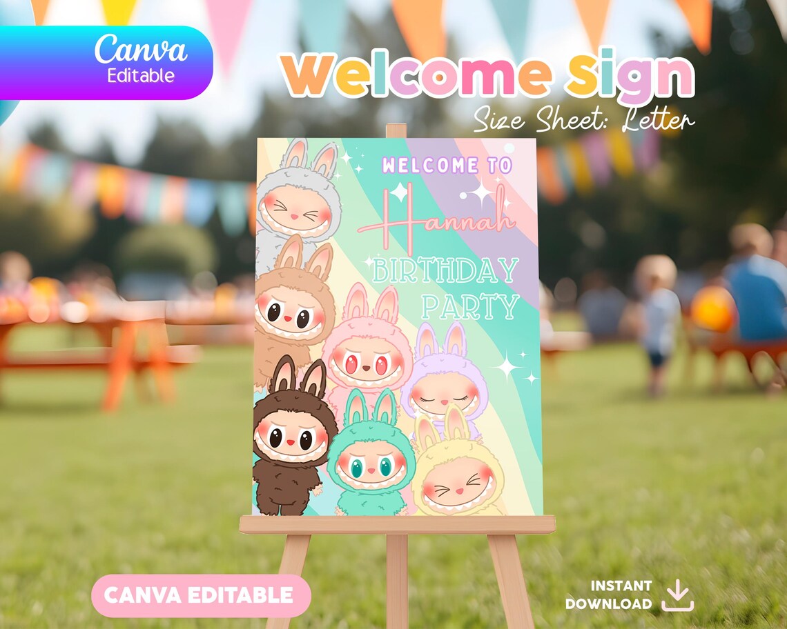 Editable Welcome Sign | Canva Template | 3 Sizes | Labubu | LS-01 - Etsy